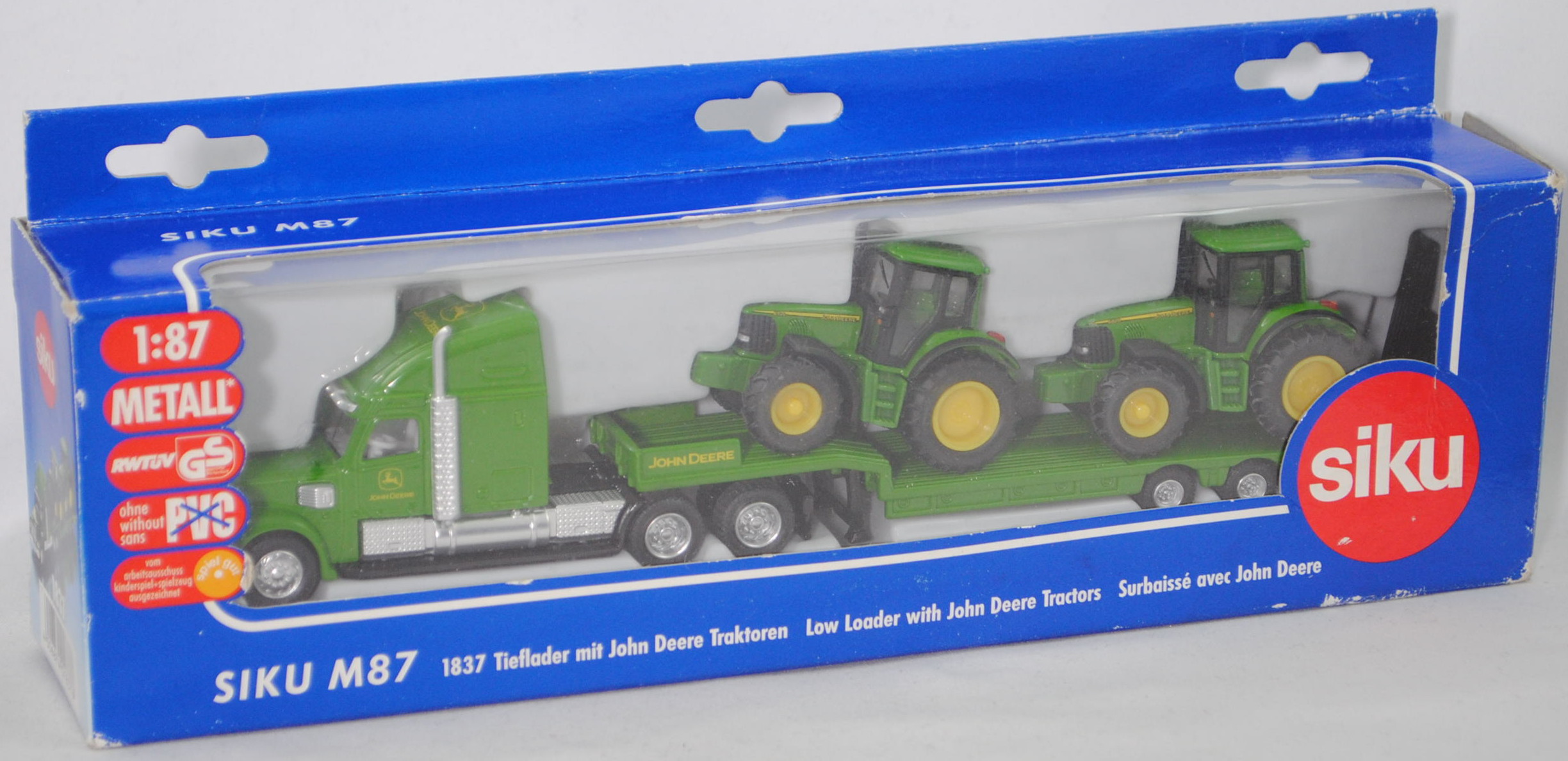 00000 FREIGHTLINER CORONADO mit Tieflader und John Deere Traktoren, grün/gelb, 1:87, P31R | 1837 ...